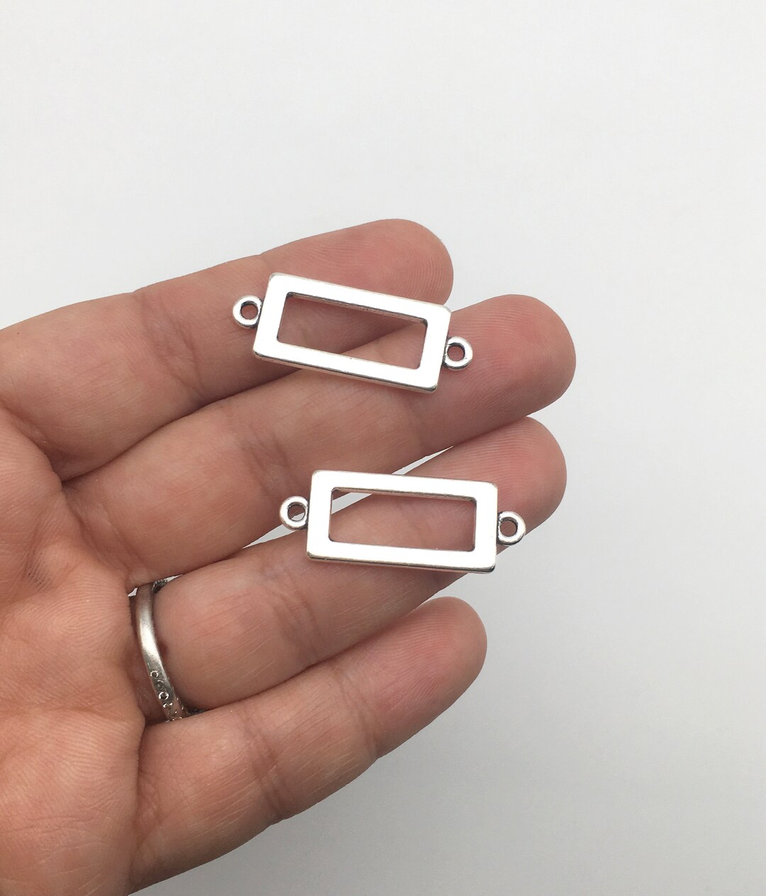 6 Silver Plated Rectagular Connecter Pendant Links, Open Bezel Charm ...