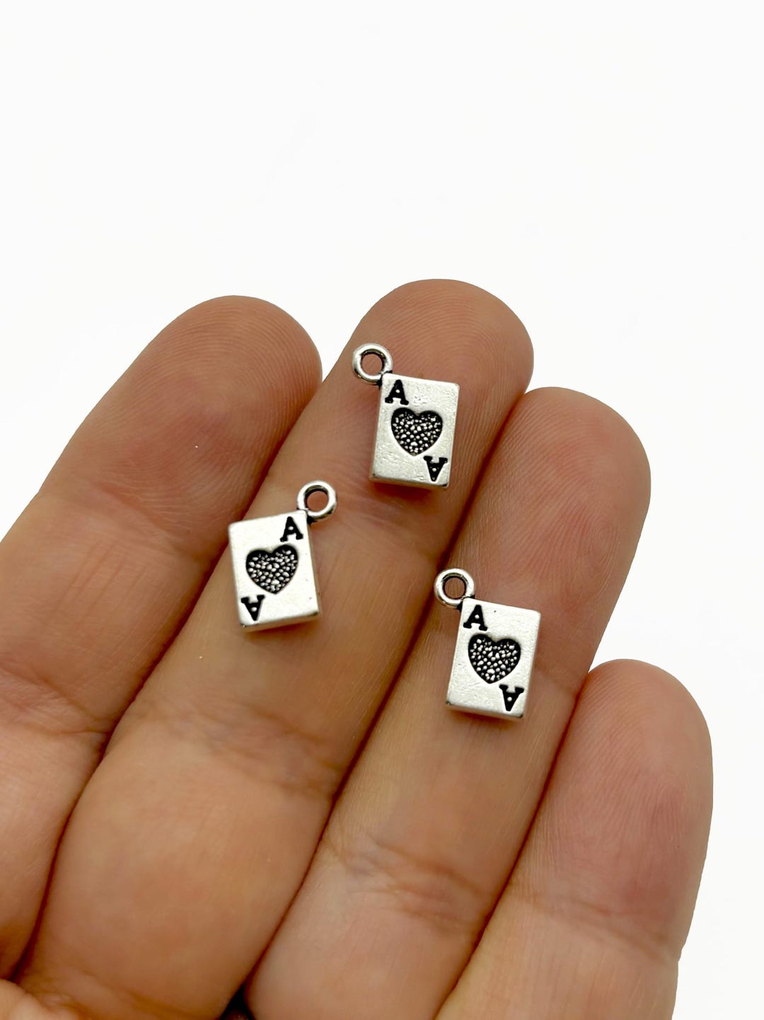 30 Silver Plated Ace of Hearts Playing Card Charms, Poker Pendants C69 ...