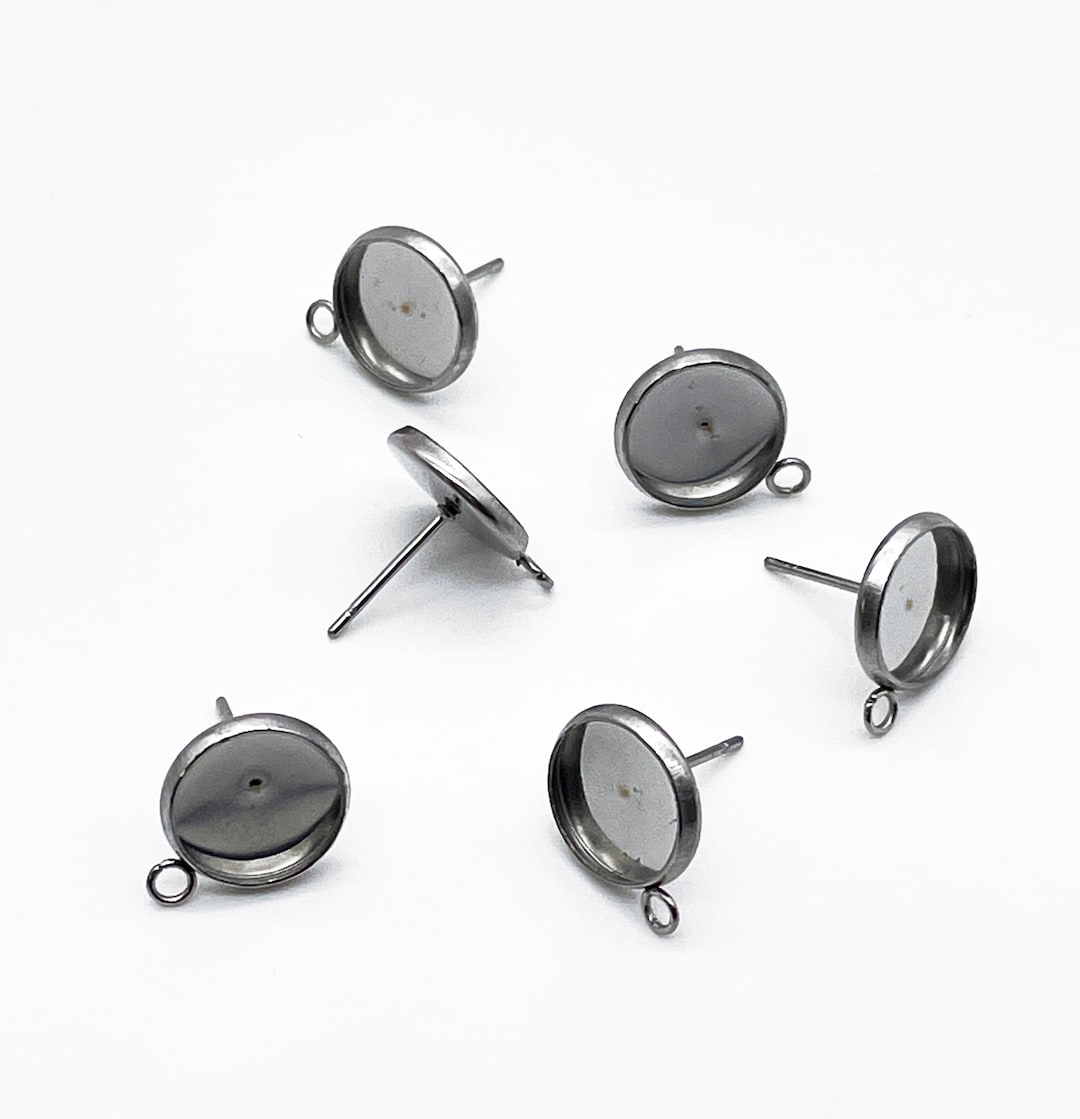 5 Pair Round 10mm Stainless Steel Bezel Stud Earrings Connecter With ...