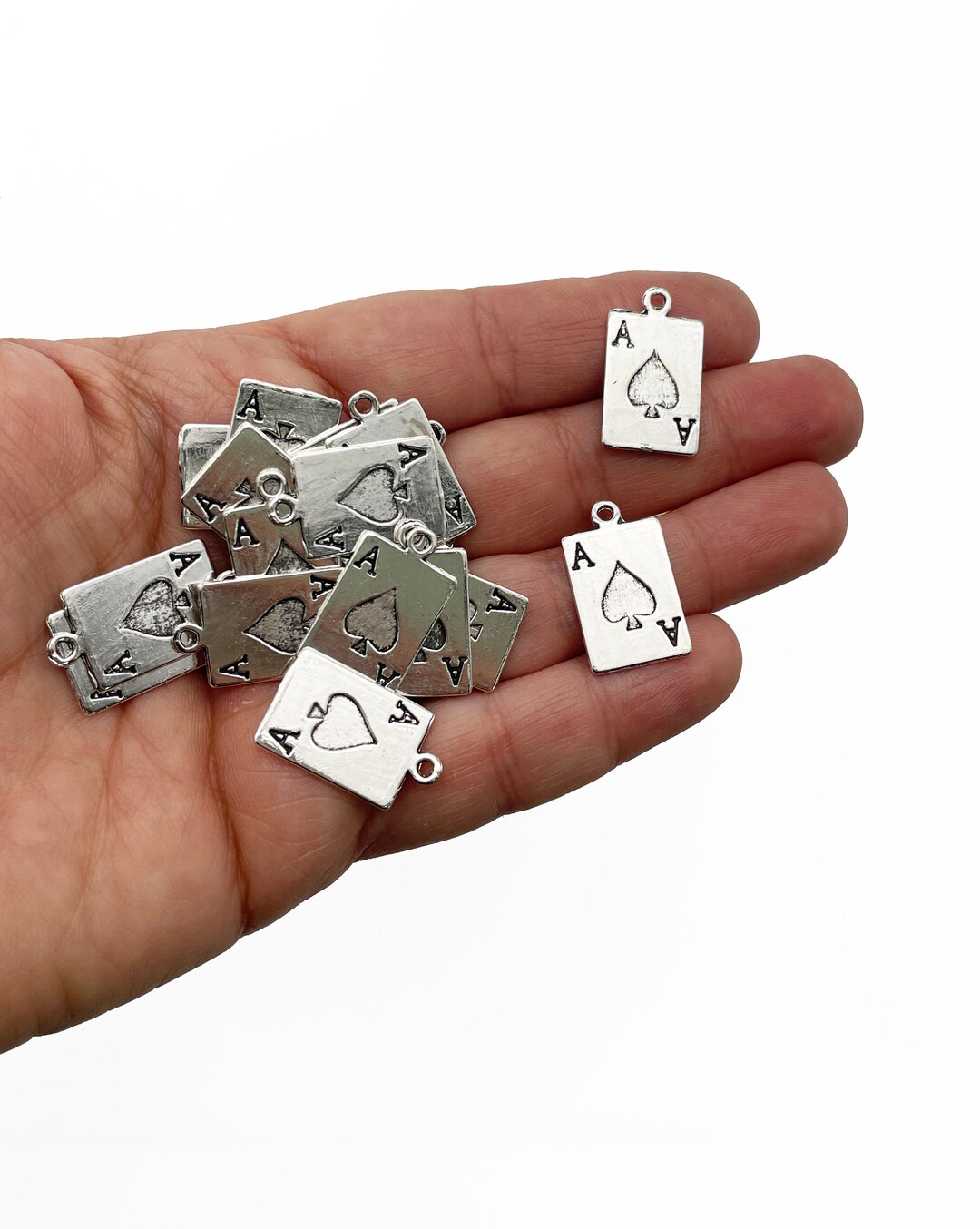 10 Silver Plated Ace of Spades Playing Card Charms A333 - Etsy