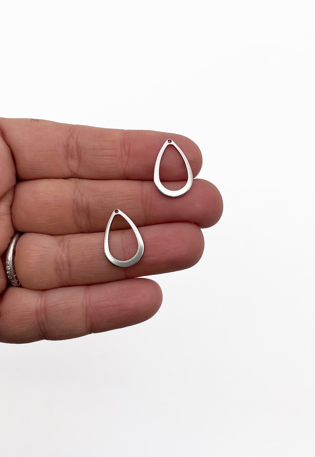 10 Stainless Steel Teardrop Charms, Open Bezel Pendant, Tear Drop ...
