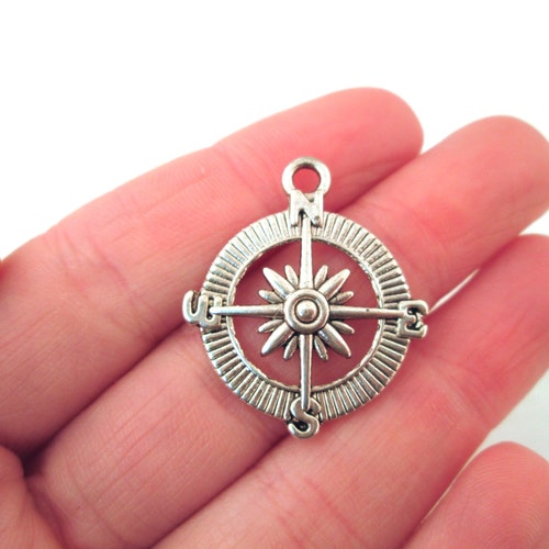 6 Compass Charms Silver Plated 25x30mm D110 - Etsy