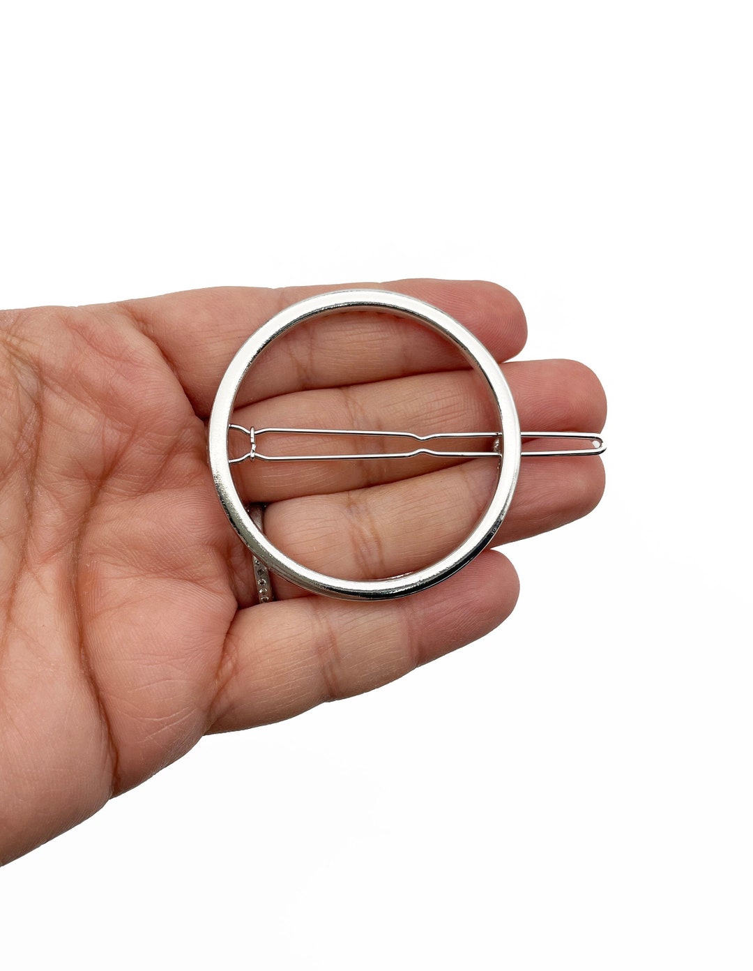 Two Large Silver Tone Round Hair Clip Blanks, Uv Resin Hollow Hair Pin ...