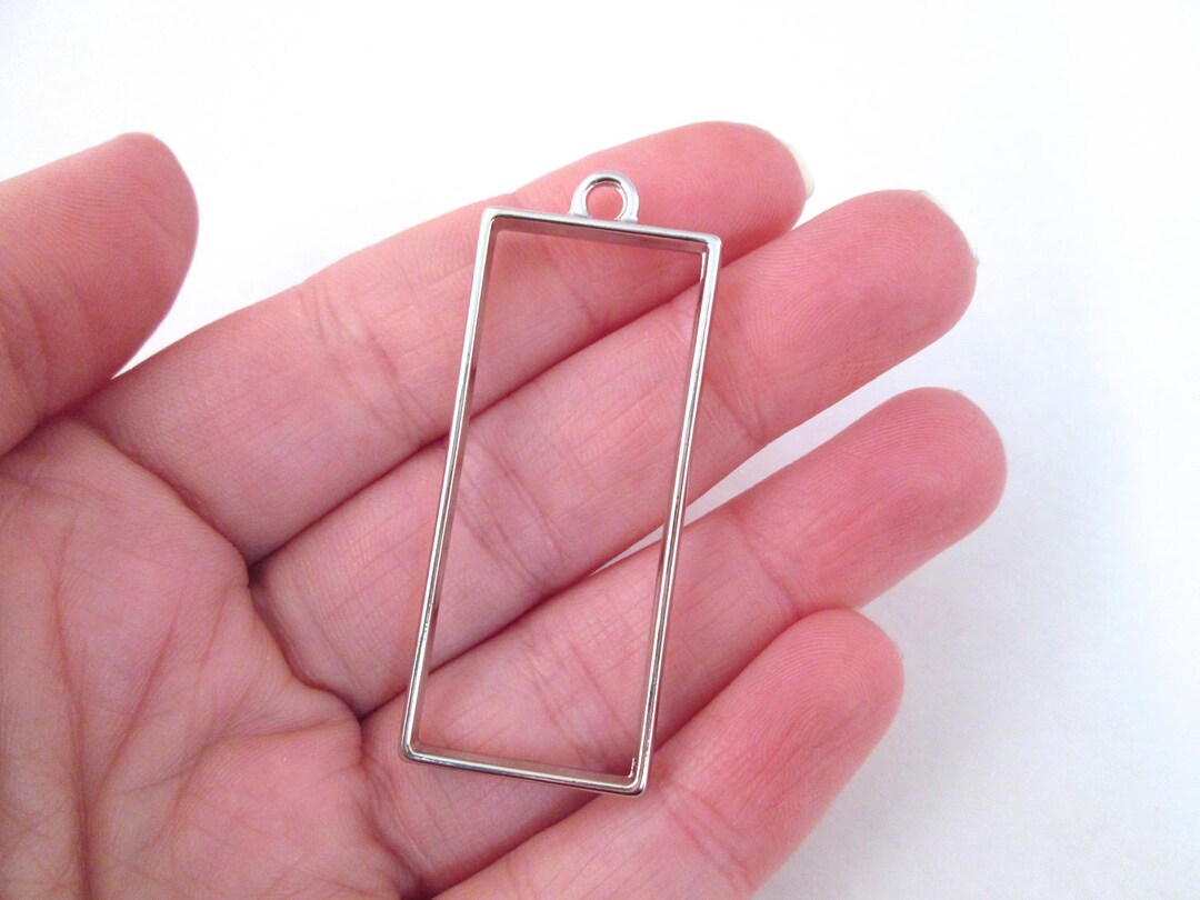 3 Silver Plated Rectangle Charms, Open Bezel Rectangular Pendants, Open ...