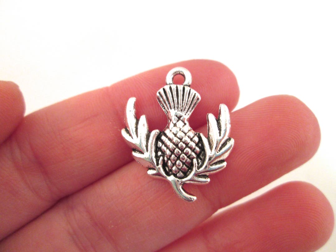 10 Silver Plated Scottish Irish Thistle Flower Pendant Charm, 23x20mm ...