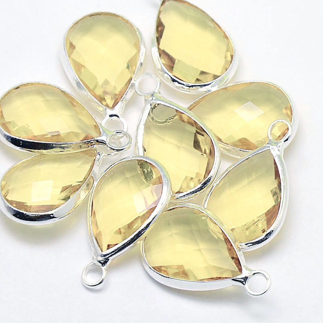 DESTASH SALE 2 Faceted Glass Single Loop Pendants, Light Citrine Yellow ...