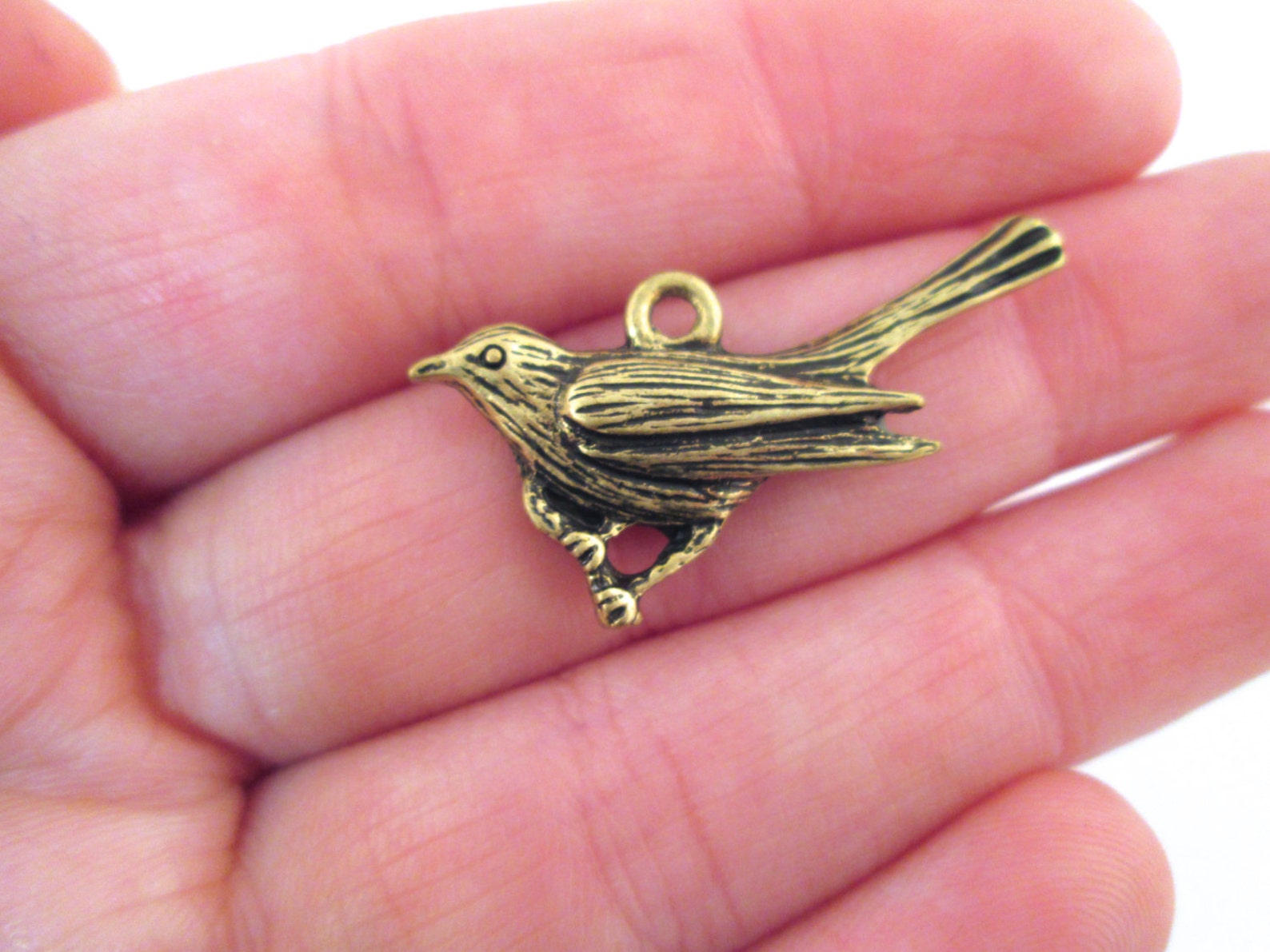 6 Perched Bird Pendants Brass Plated 28x23mm D215 | Etsy