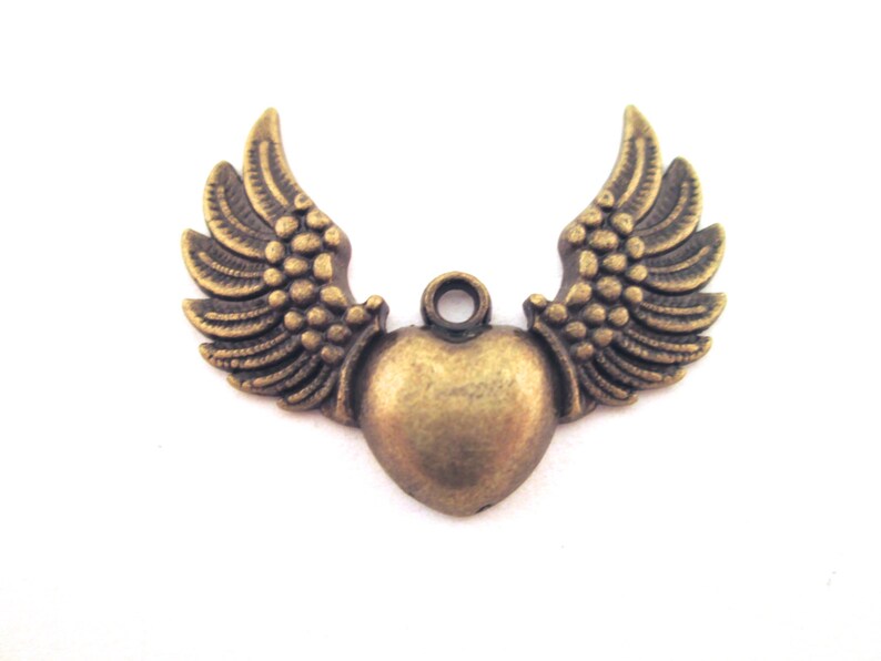 Brass Winged Heart Charms Flying Hearts Angel Wing Hearts - Etsy
