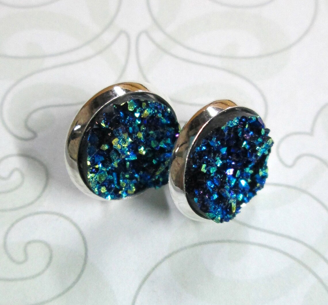 16mm Resin Drusy Cabochons Silver Iridescent Round Druzy | Etsy