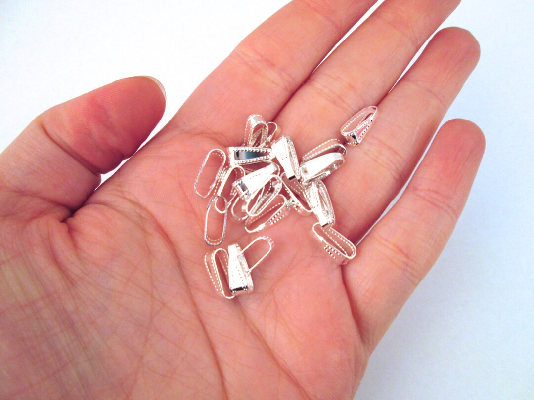 50 Silver Plated Pinch Bail, Snap on Pendant or Charm Bails, Necklace ...