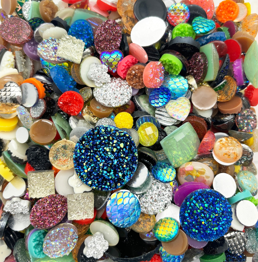 Destash Sale 50 Piece Assorted Flat Backed Acrylic Plastic Mixed Druzy ...