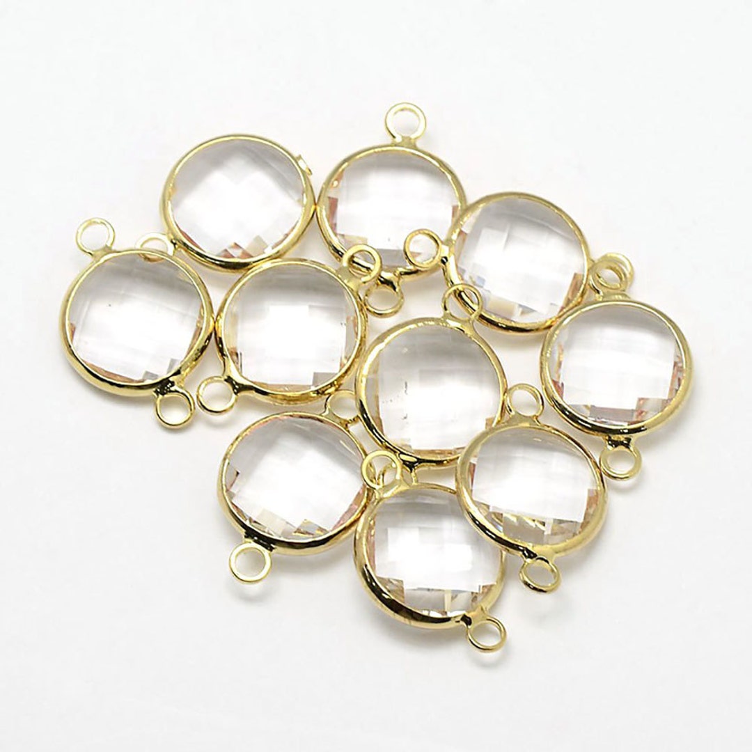 DESTASH SALE 2 Round Faceted Glass Connecter Pendants, Clear Charm ...
