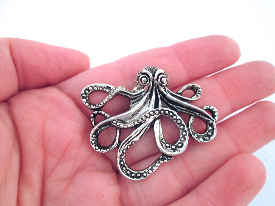 Big Silver Plated Retro Style Octopus Charms Connectors, 44mm Pendants ...