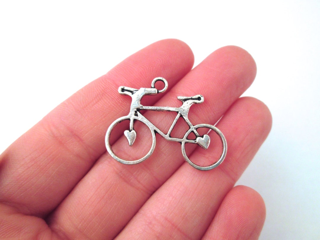 10 Silver Bicycle Charms, Bike Pendants With Heart Wheels, L472 - Etsy