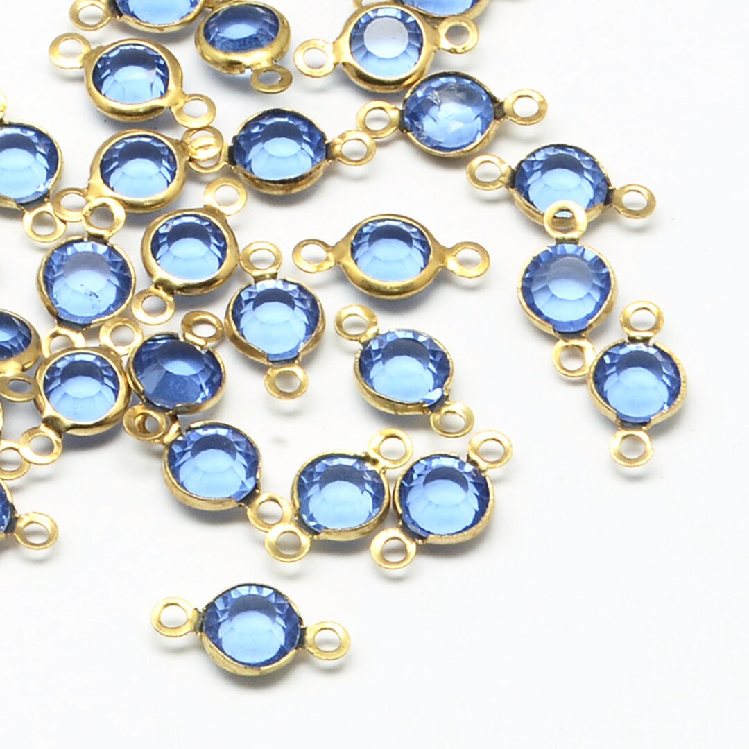 20 Round Faceted Blue Glass Connecter Pendants With a Raw - Etsy