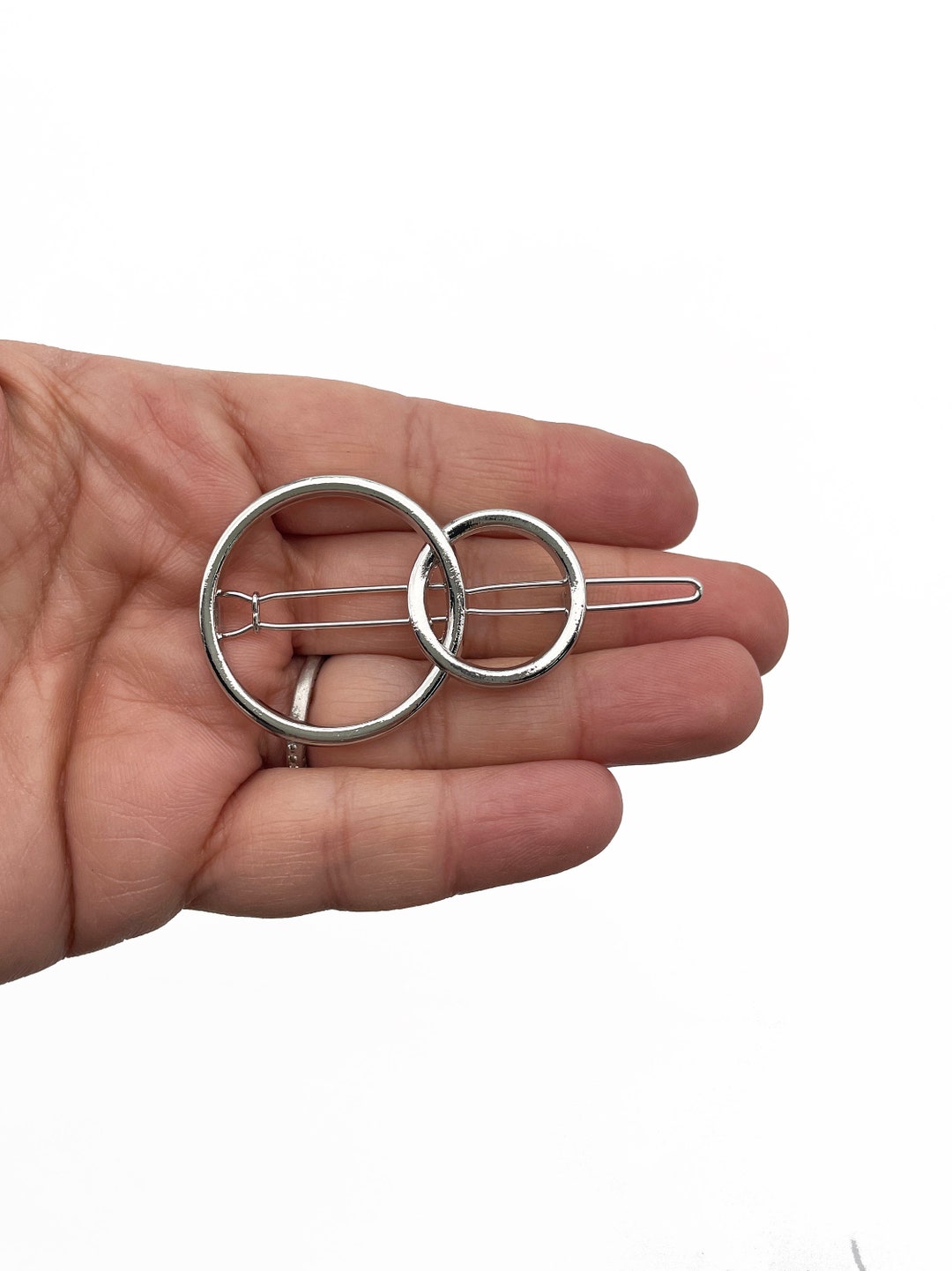 Two Large Silver Tone Round Double Circle Hair Clip Blanks, Uv Resin ...