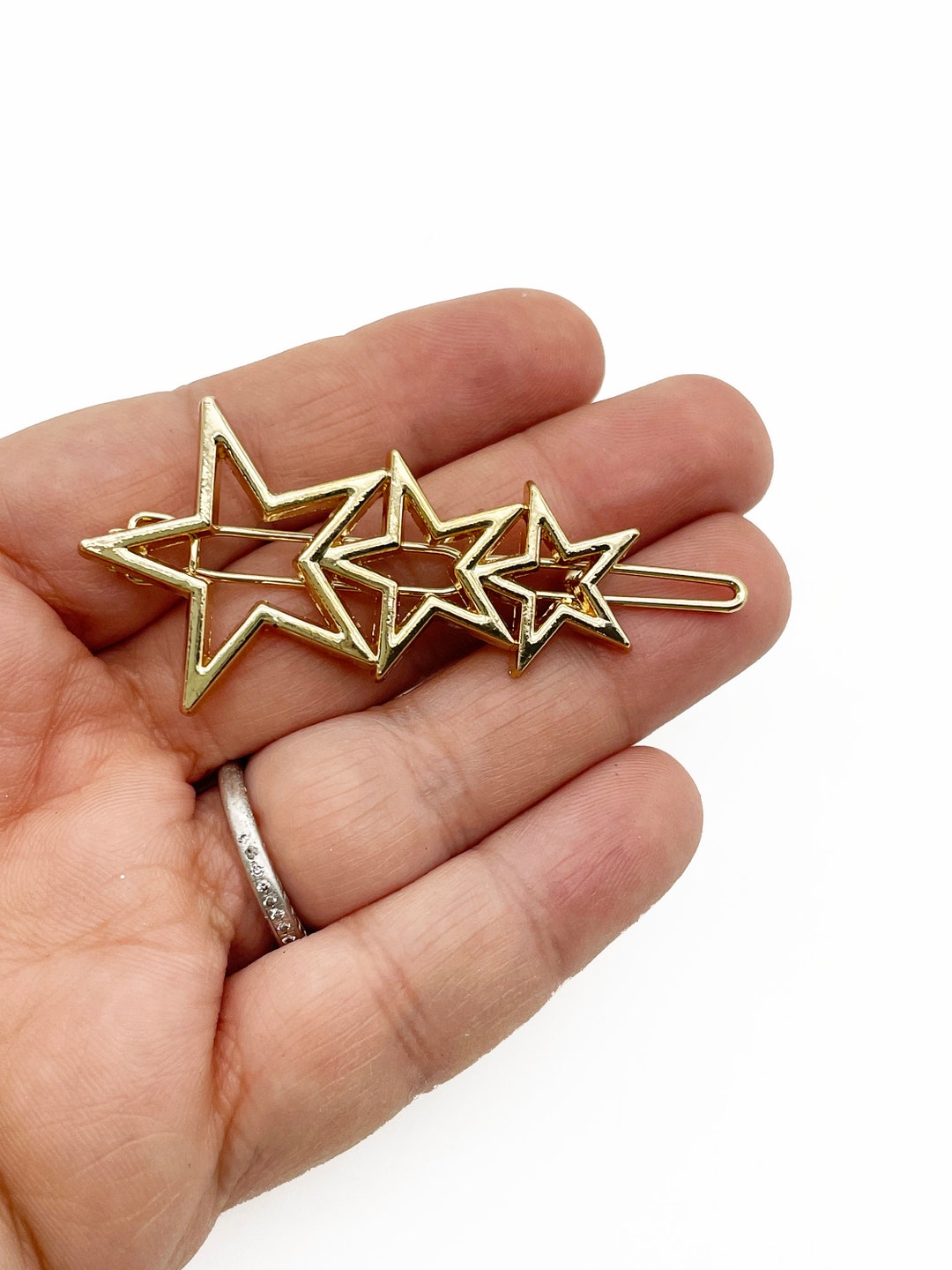 Two Large Gold Tone Star Hair Clip Blanks, Uv Open Bezel Resin Hollow ...