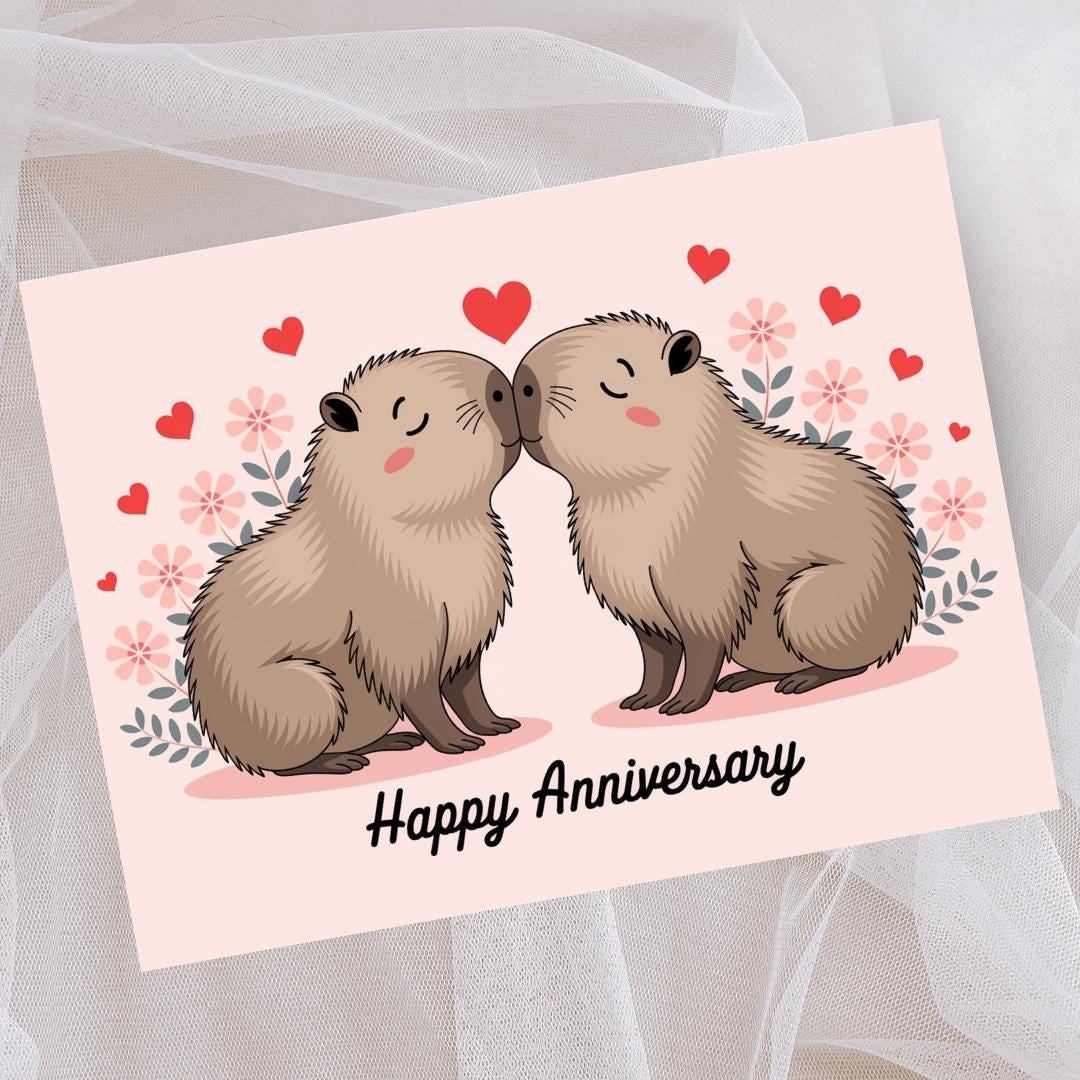Capybara Anniversary Card – Cute Printable Greeting Card for Couples ...