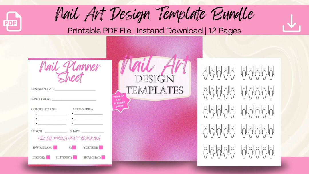 Nail Art Design Template Bundle for Nail Practice & Planning, Instant ...