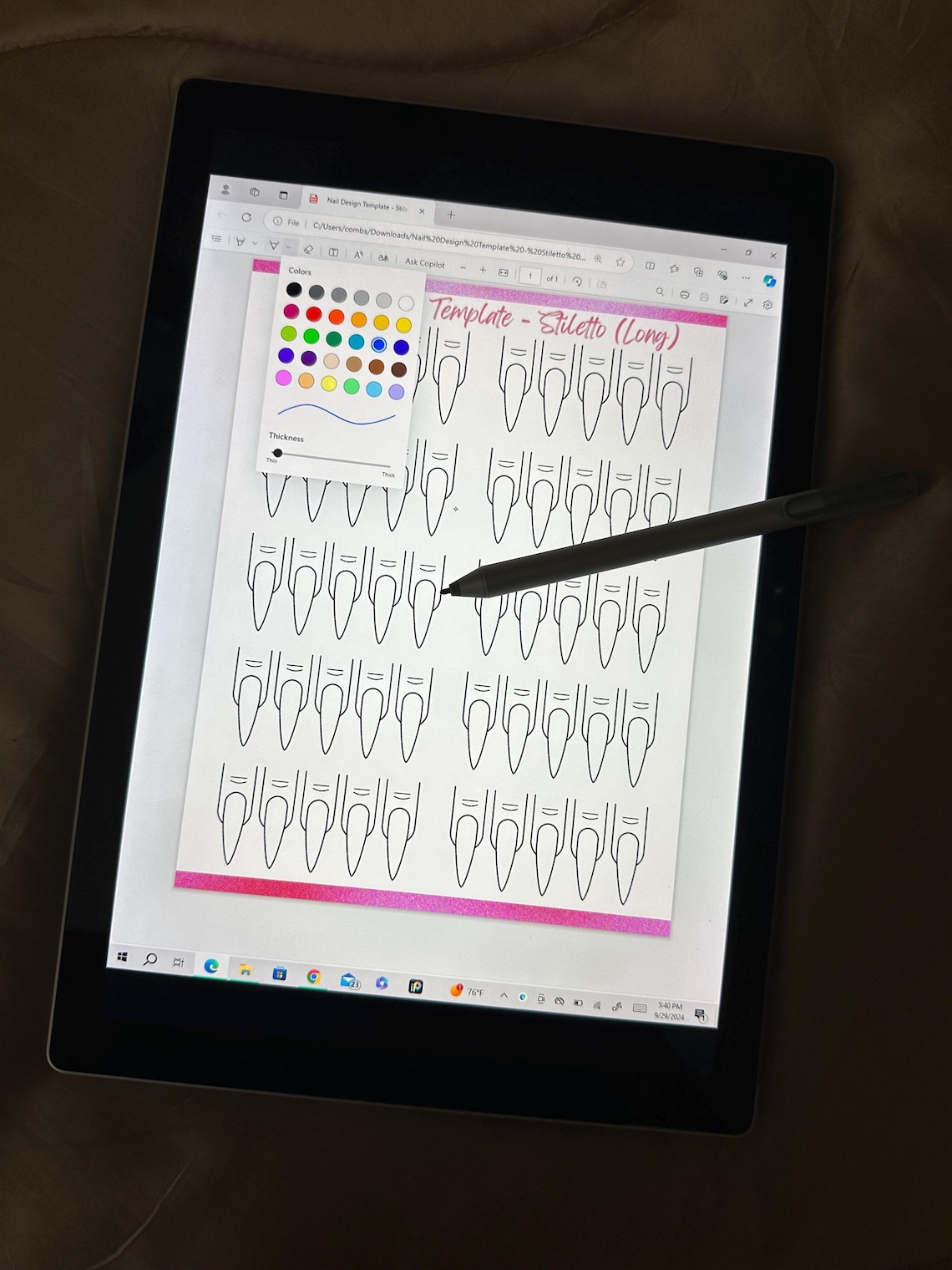 Long Stiletto Nail Template, Content Creator, Nail Planner, Acrylic ...