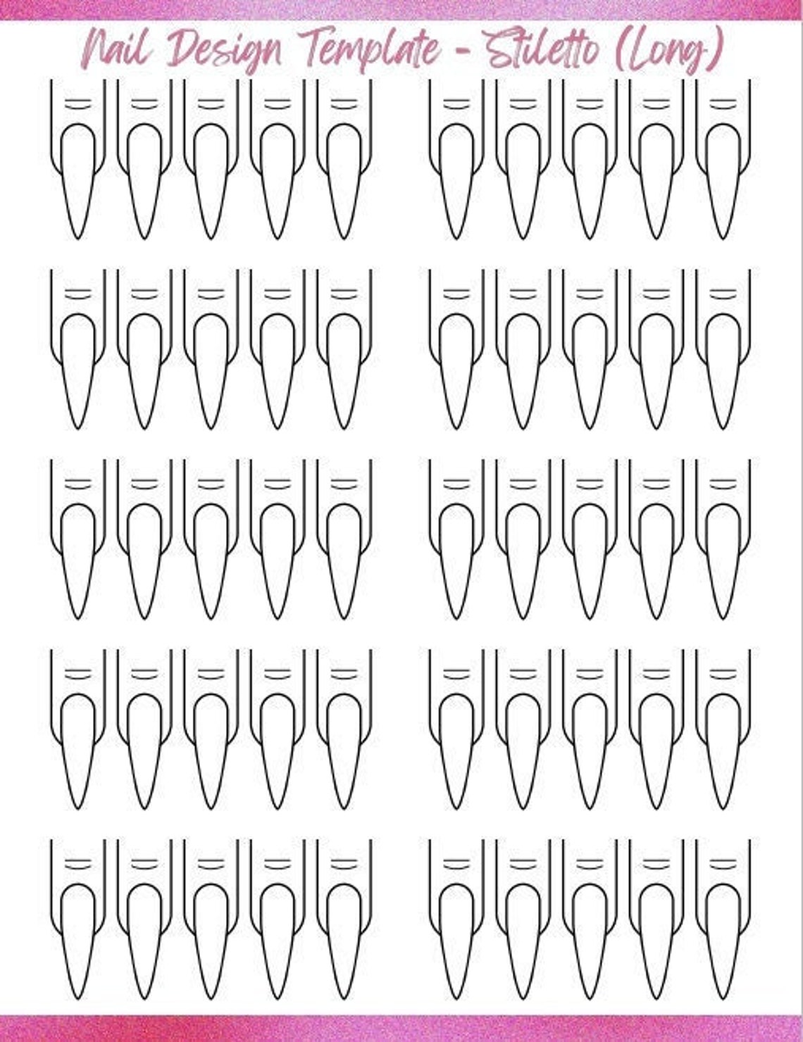 Long Stiletto Nail Template: Nail Art Planner (PDF Download) - Etsy