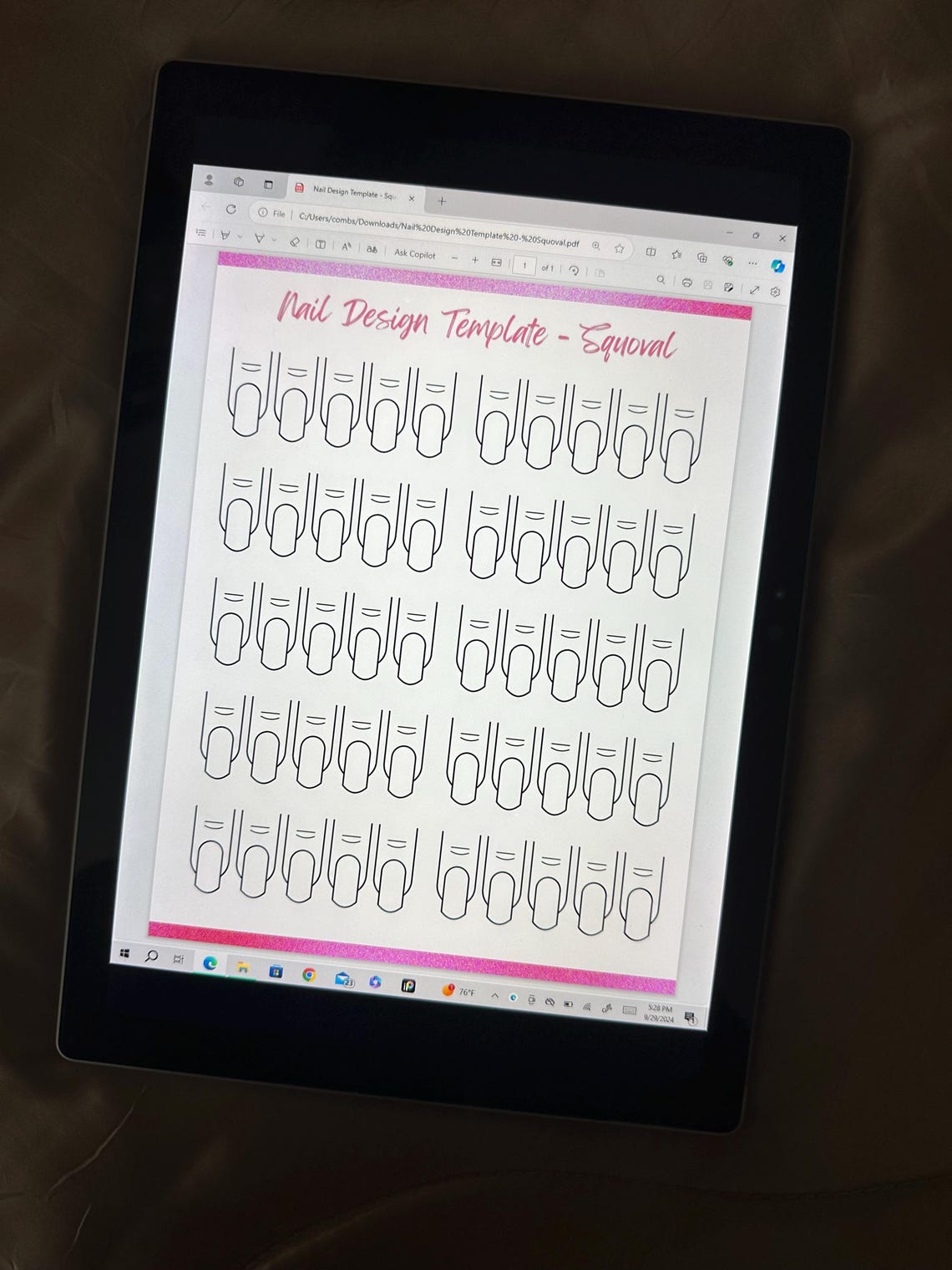 Squoval Nail Template, Content Creator, Nail Planner, Acrylic Nail Art ...