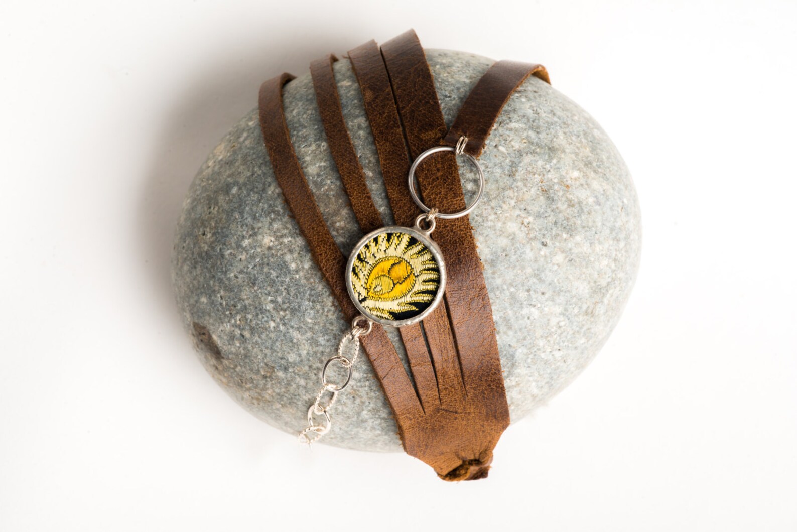 Leather With Peacock Feather Wrap Around Cuff Tether Bracelet by Shi ...