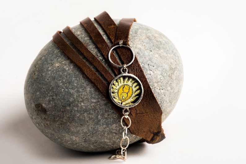 Leather With Peacock Feather Wrap Around Cuff Tether Bracelet by Shi ...