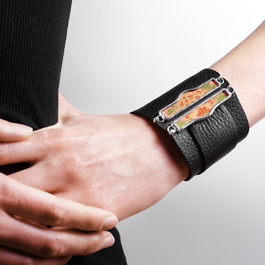 Wrist Cuff, Split Tabbed Medallion on Leather- MADE TO ORDER - Etsy