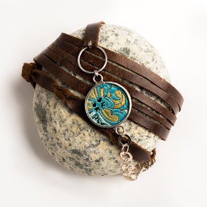 Leather and Silver Wrap Around Cuff Tether Bracelet With Mermaid Silk ...