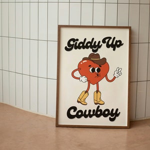 Retro Giddy up Cowboy Poster Vintage Western Wall Art Cowboy Hat Print ...