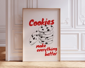 Cookies Poster Dessert Art Print Chocolate Chip Cookie Print, Sweets ...