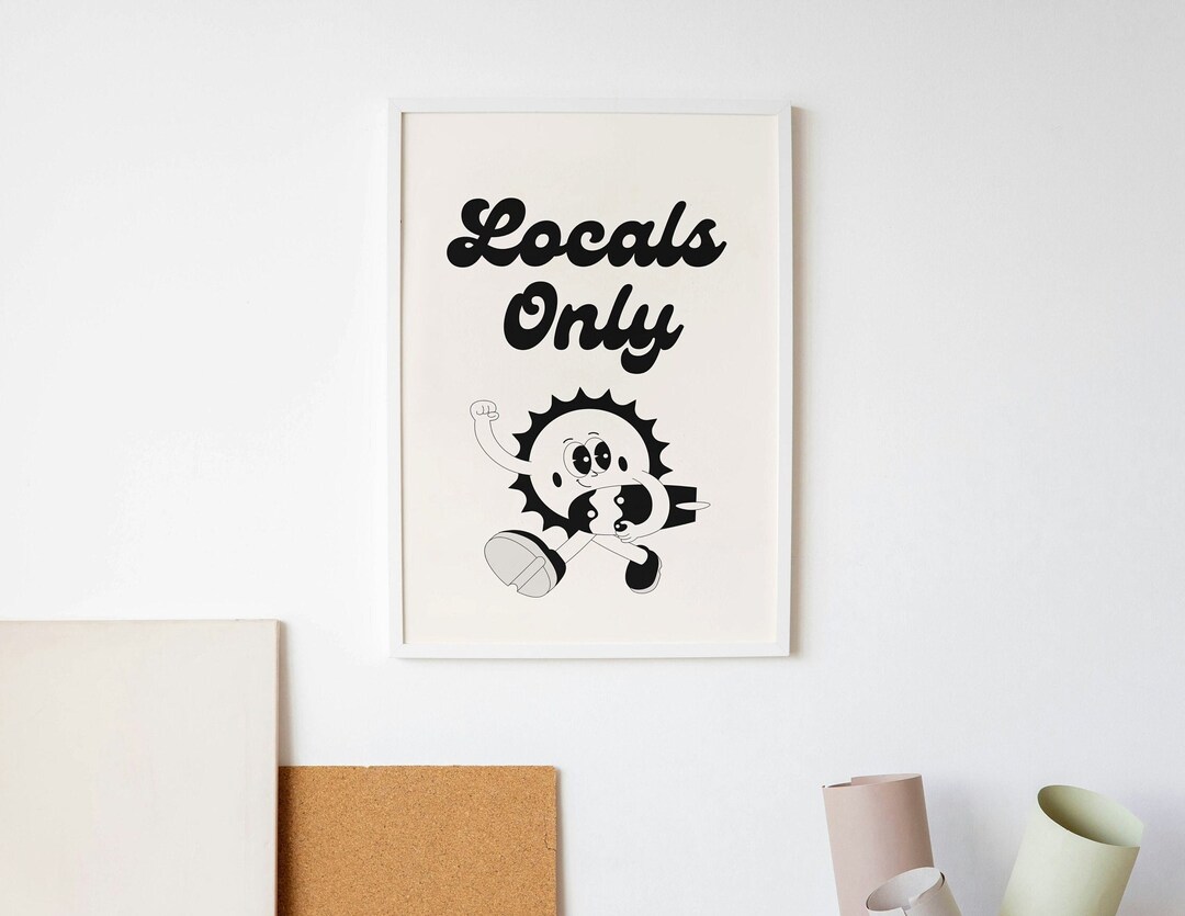 Locals Only Surf Poster, Minimalist Surfer Wall Decor, Vintage Beach ...