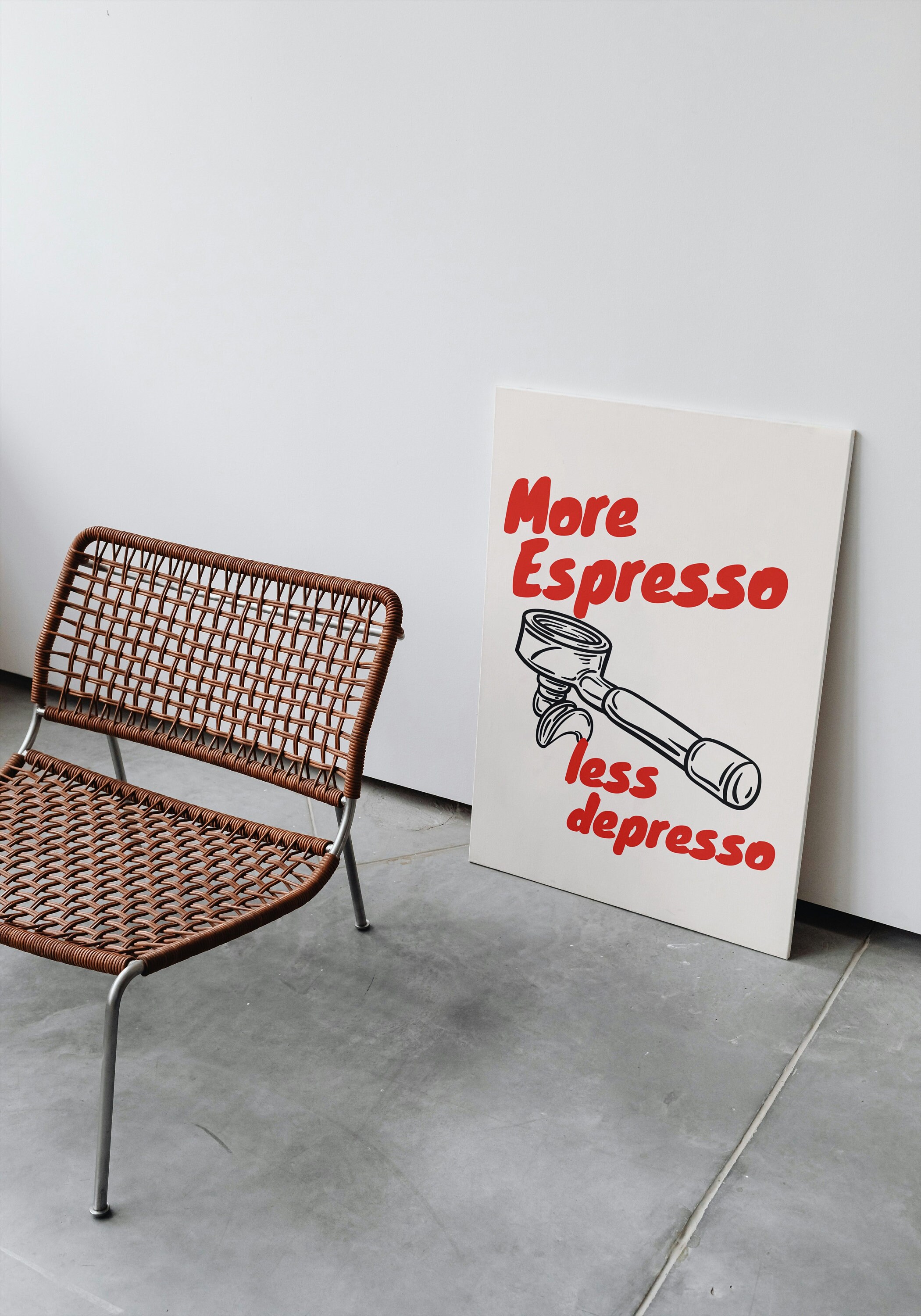 More Espresso Less Depresso, Retro Coffee Art Print, Red Retro Quote ...
