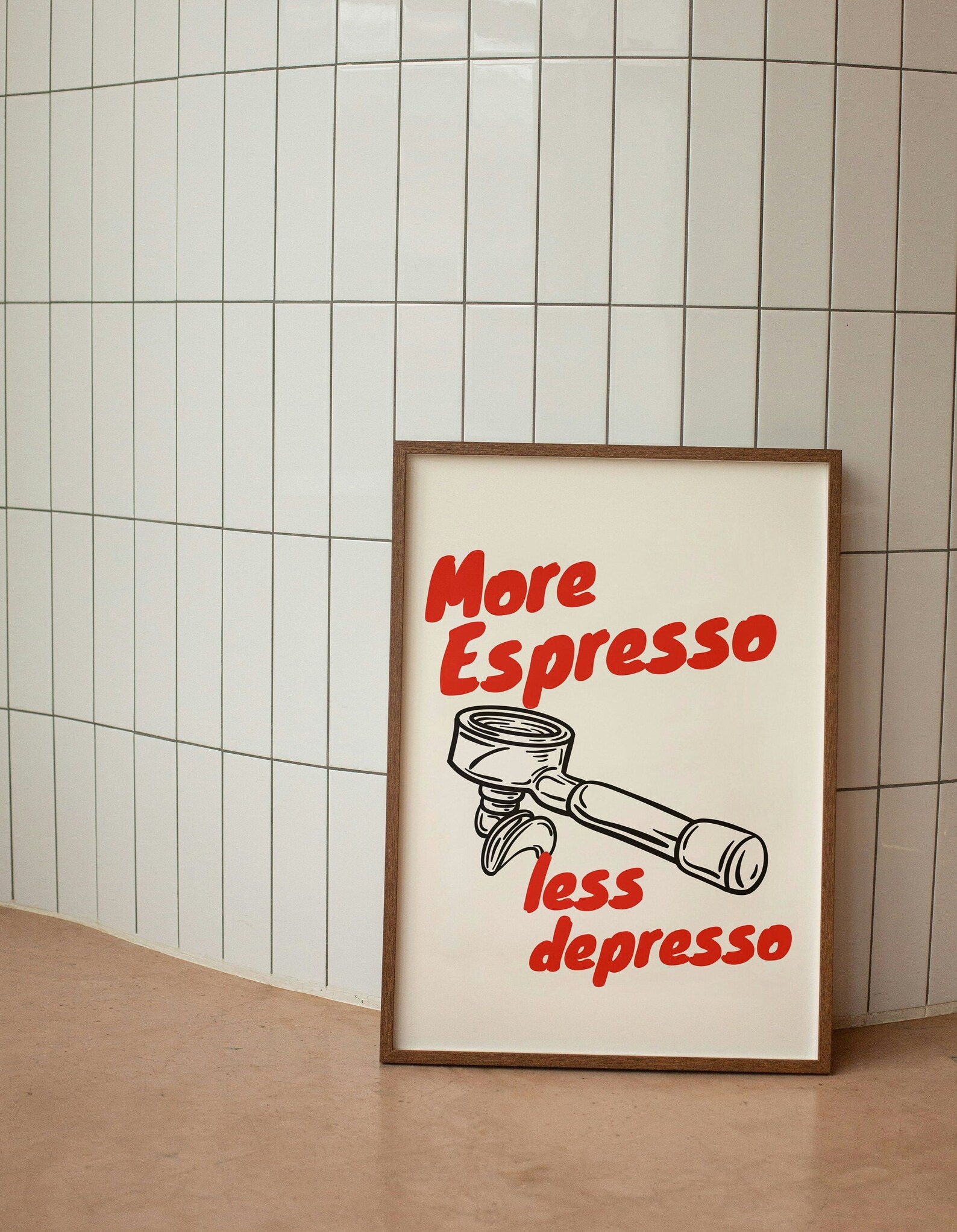 More Espresso Less Depresso, Retro Coffee Art Print, Red Retro Quote ...