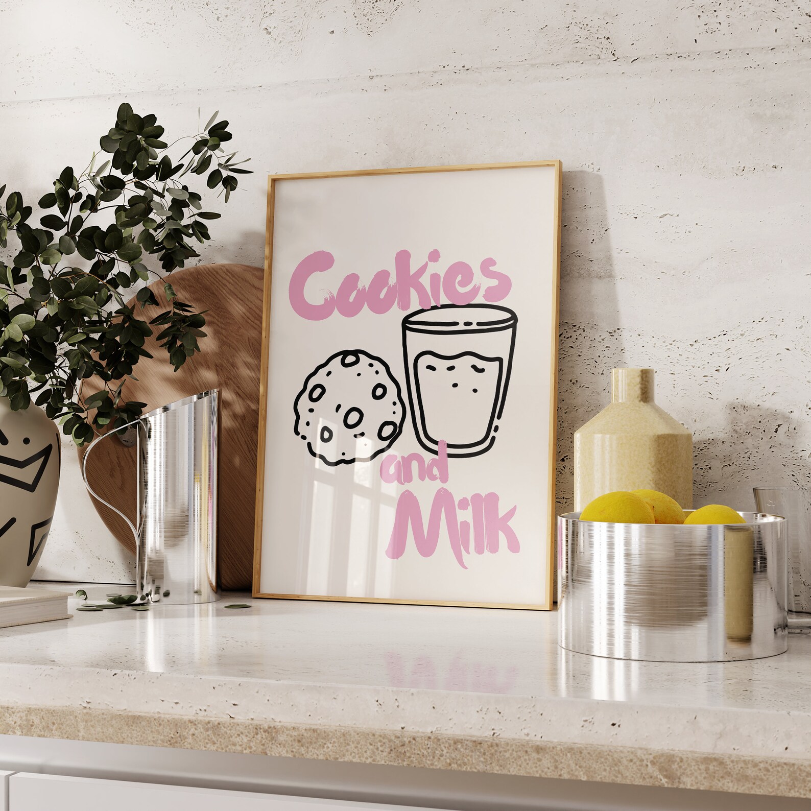 Set of 2 Print, Pink Cookie Poster, Cute Retro Food Poster, Chocolate ...
