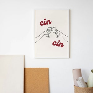 Cin Cin Wine Print Alcohol Print Vintage Wine Poster Bar Cart Wall Art ...