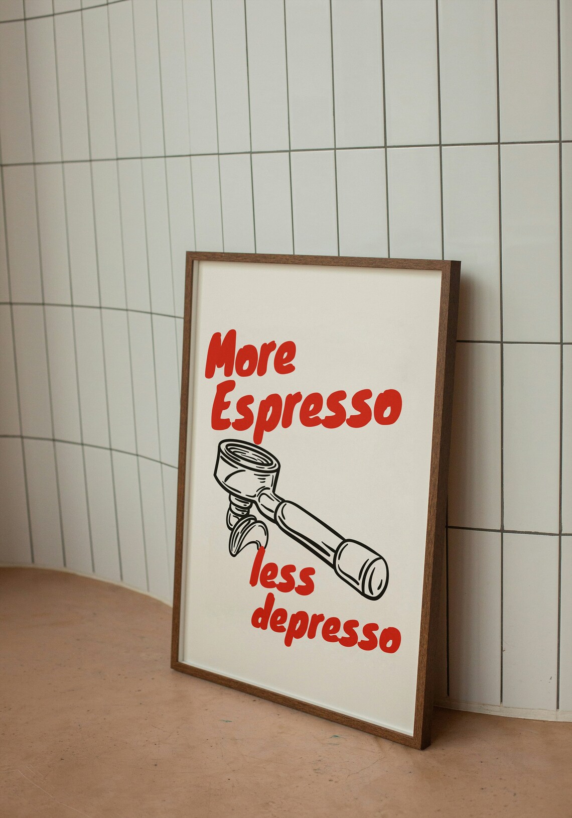 More Espresso Less Depresso, Retro Coffee Art Print, Red Retro Quote ...