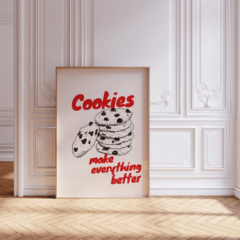 Cookies Poster Dessert Art Print Chocolate Chip Cookie Print, Sweets ...