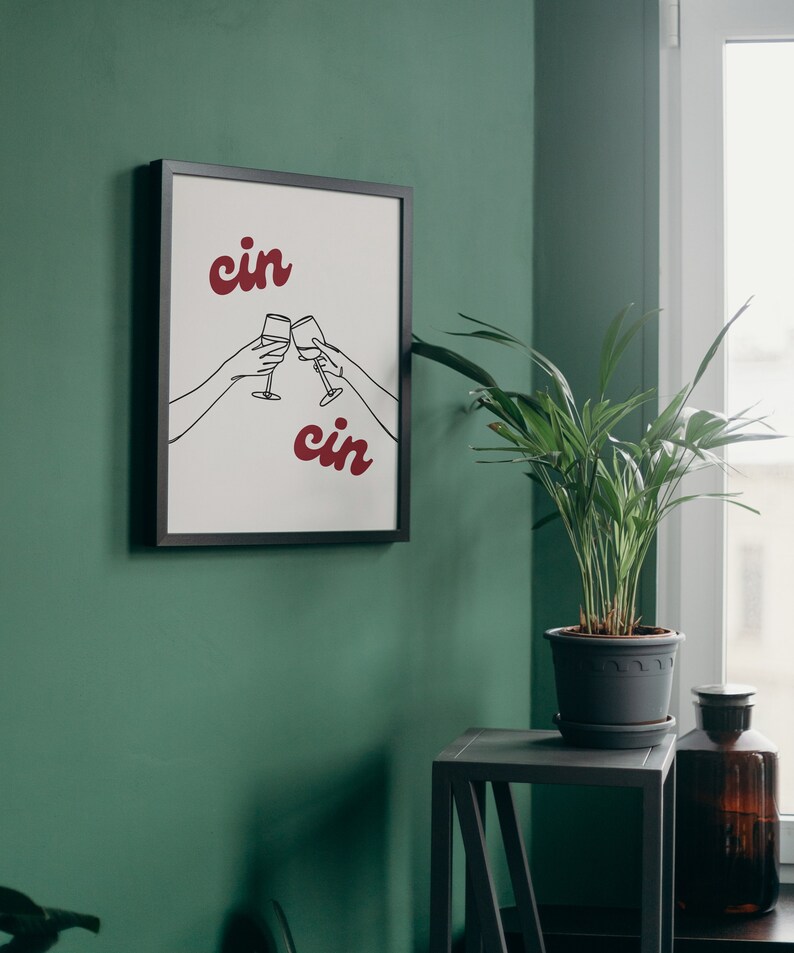 Cin Cin Wine Print Alcohol Print Vintage Wine Poster Bar Cart Wall Art ...
