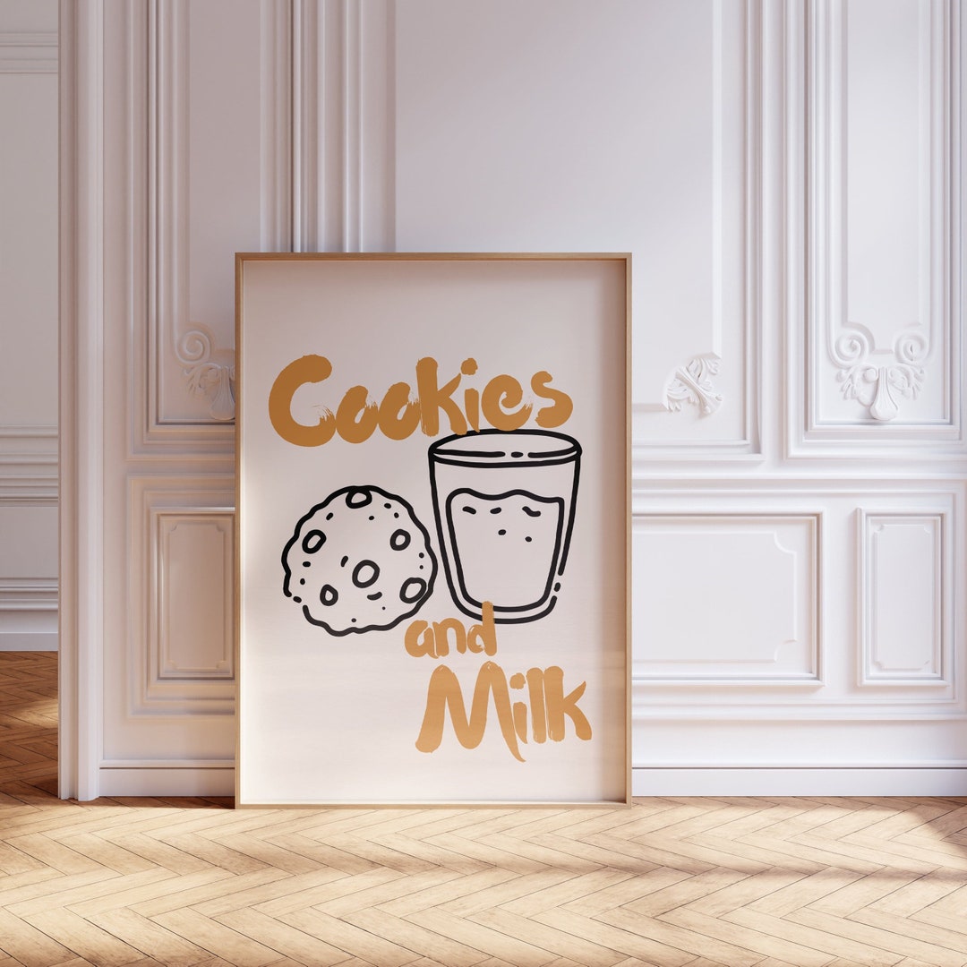 Cookies and Milk Poster, Retro Dessert Wall Print, Sweet Food Poster ...