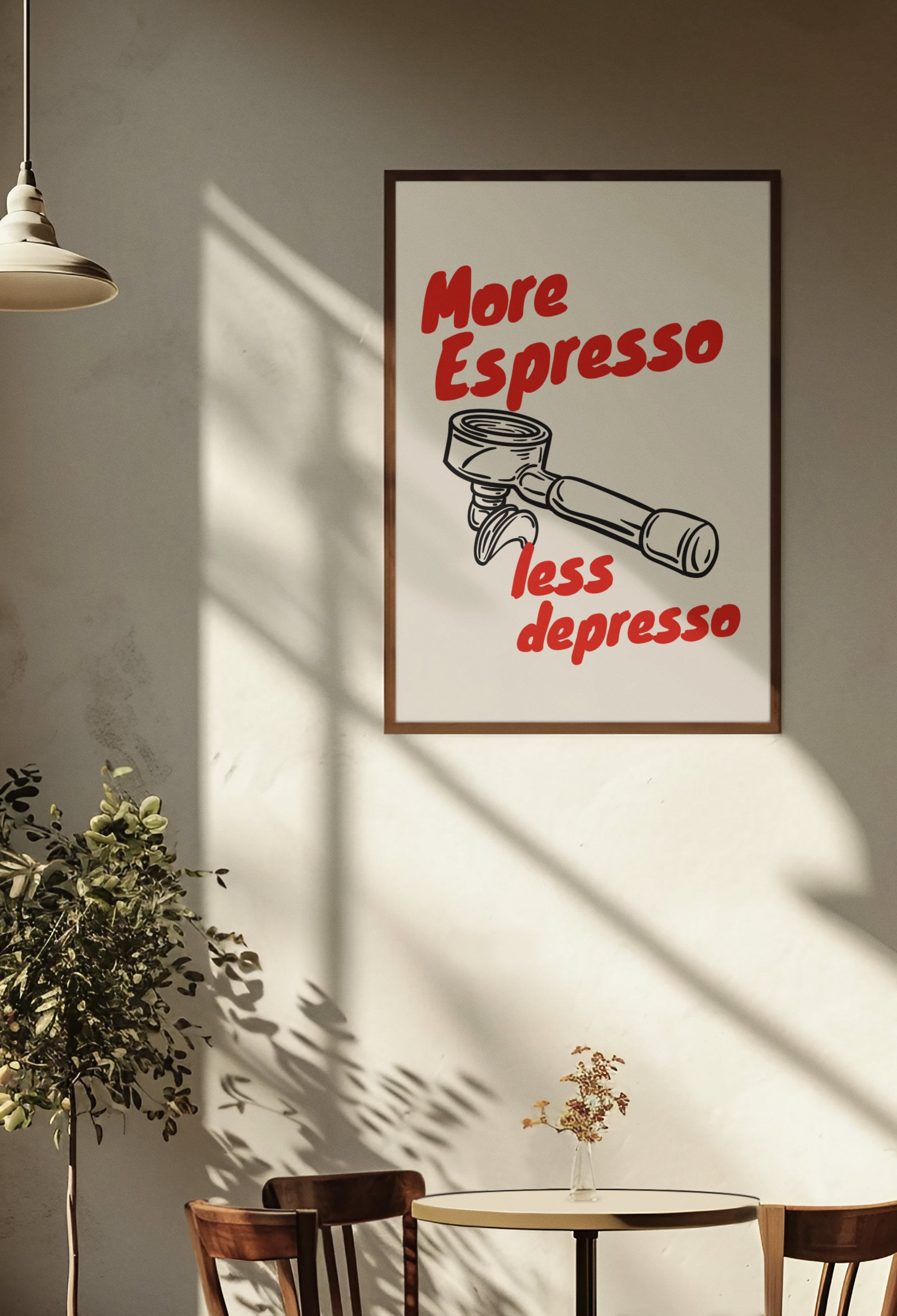 More Espresso Less Depresso, Retro Coffee Art Print, Red Retro Quote ...