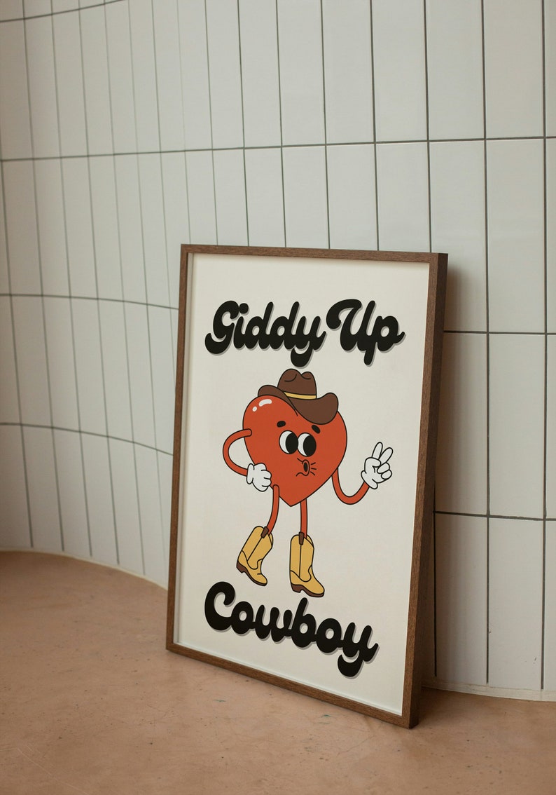 Retro Giddy up Cowboy Poster Vintage Western Wall Art Cowboy Hat Print ...