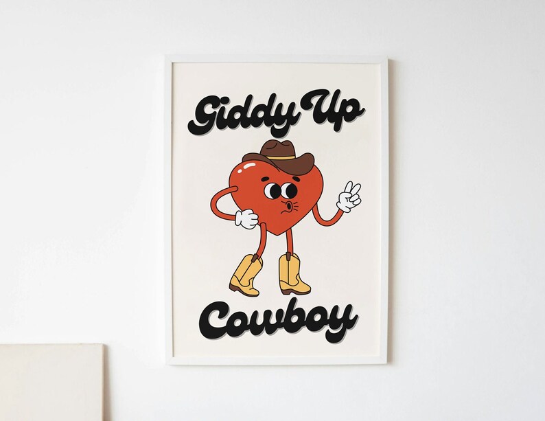 Retro Giddy up Cowboy Poster Vintage Western Wall Art Cowboy Hat Print ...