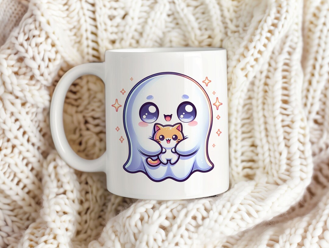 Ghost Coffee Mug, Ceramic Ghost Mug, Ghost Halloween Mug, Ginger Cat ...