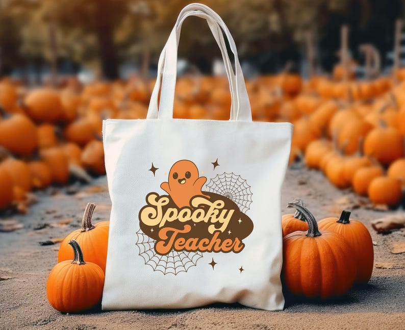 Retro Spooky Teacher Tote Bag, Halloween Teacher Gifts, Reusable ...