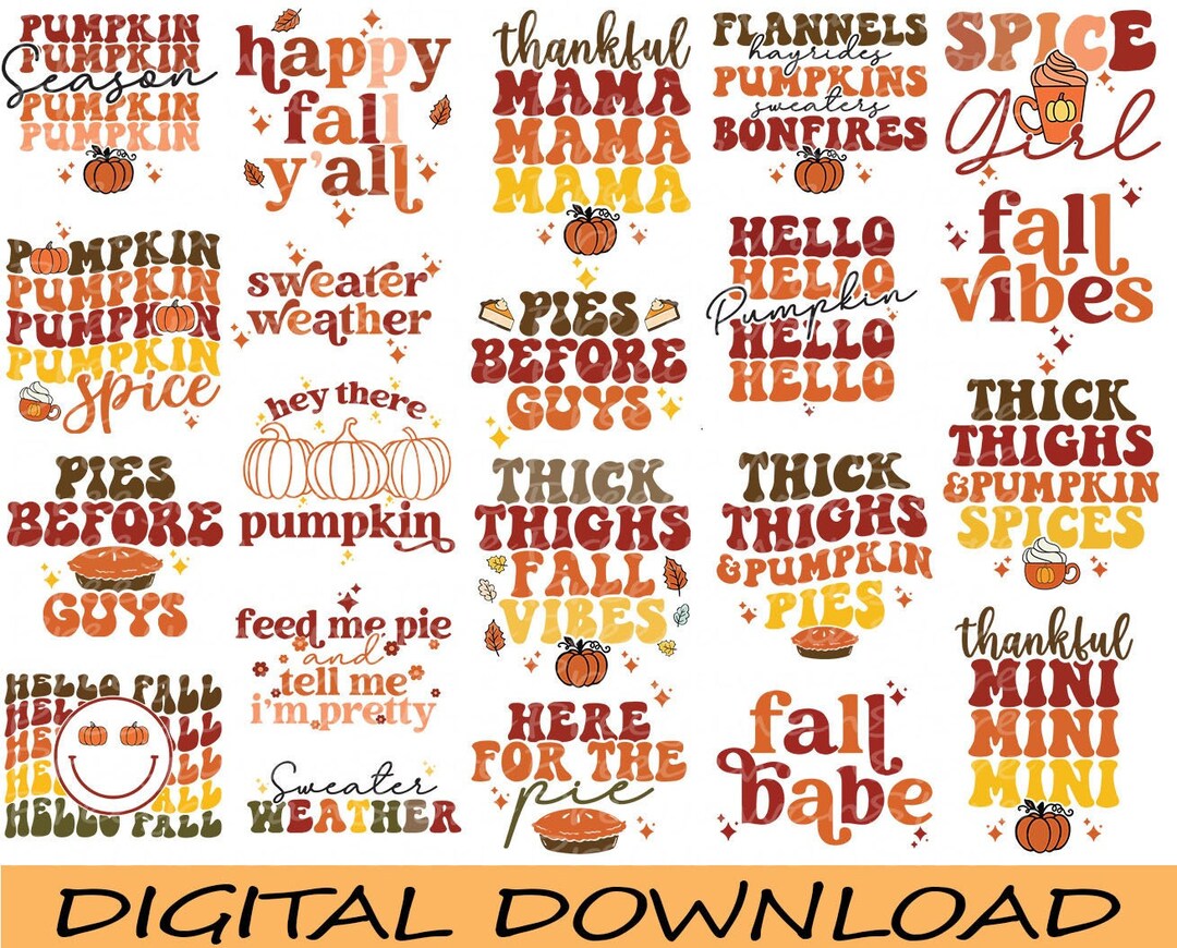 Retro Fall PNG BUNDLE, Fall Svg, Happy Fall Svg, Autumn Png ...