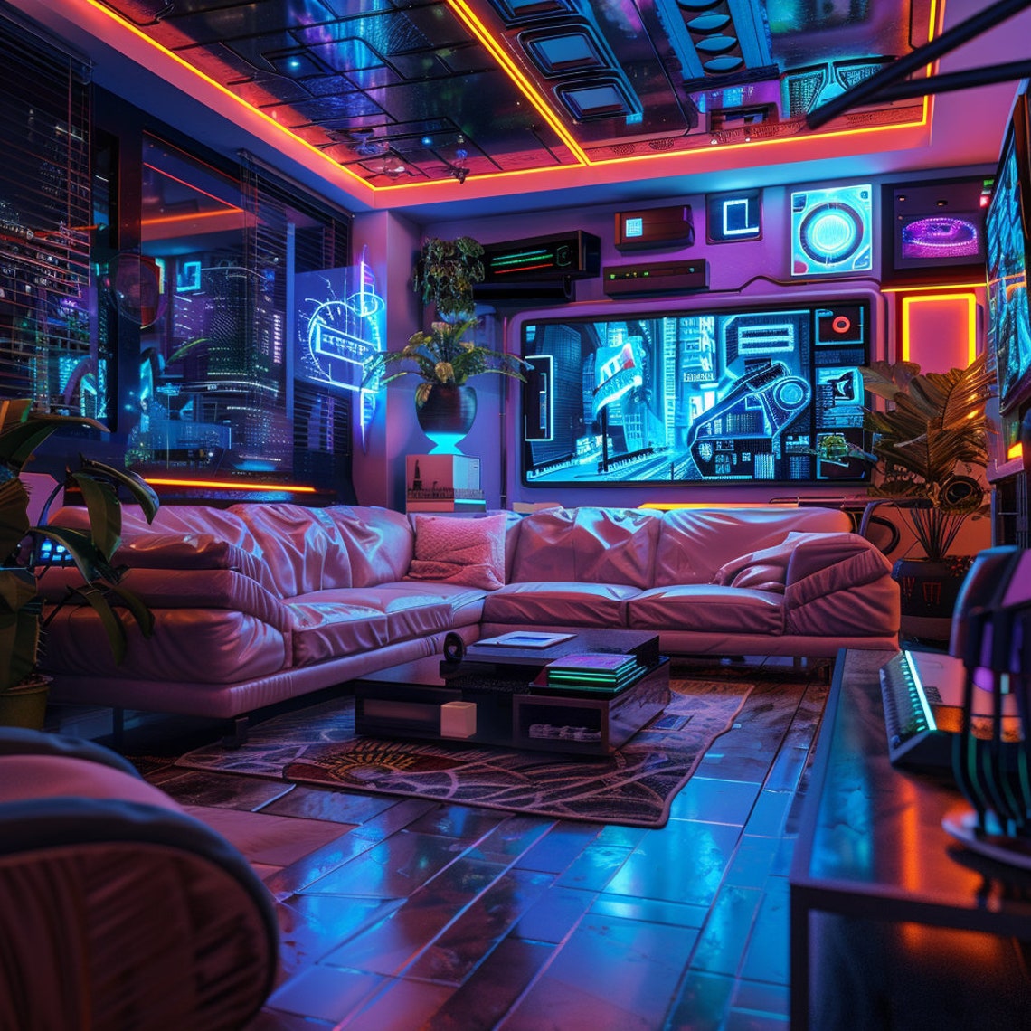 Cyberpunk Living Room | 4 Photos | Digital Art | Printable Art ...