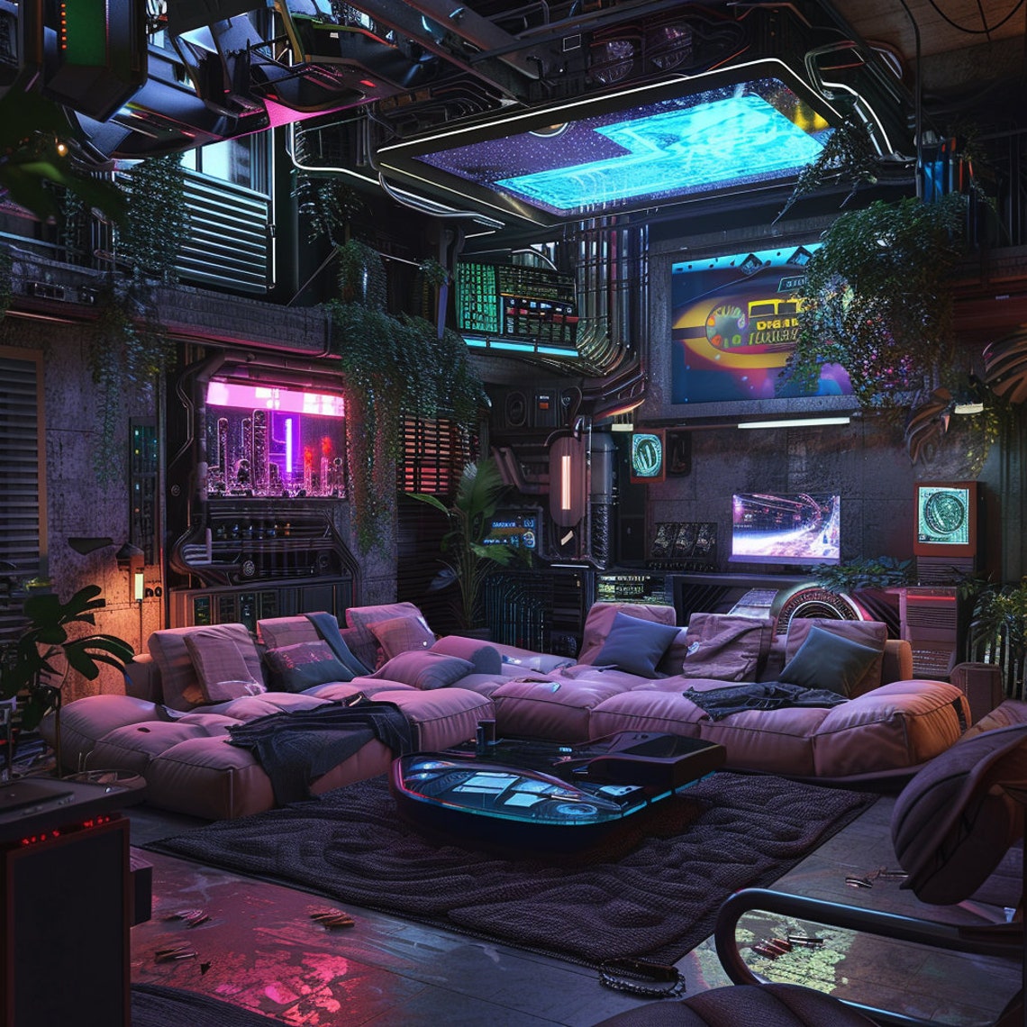 Cyberpunk Living Room | 4 Photos | Digital Art | Printable Art ...
