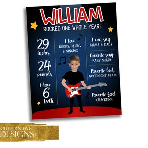Rock N Roll Baby Milestone Poster Sign, Rockstar Kids Birthday Party ...